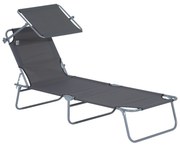 Skládací zahradní lehátko Outsunny s ochranou proti slunci šedé 187 x 58 x 36 cm ideální na pláž a terasu