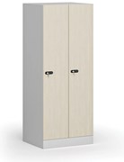 Snížená šatní skříňka S1, 2 oddíly, 1500 x 600 x 500 mm, demont, mechanický kódový zámek, laminované dveře, bříza