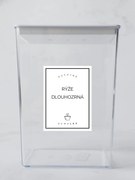 RÝŽE DLOUHOZRNNÁ– bílá samolepka na dózu, základní písmo, 6 x 8 cm | DomaLEP