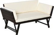 Outsunny Poly Rattan 2-místná zahradní sedačka s ocelovými nožkami, skládacími opěrkami 129 x 63 x 67 cm | Aosom