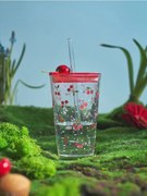 Sinsay - Hrnek s víčkem a brčkem s motivem třešní - červená