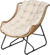 Outsunny Zahradní lehátko, ratanový vzhled, venkovní křeslo, s polštářem, kovový rám, 75x101x90 cm, přírodní/khaki/černá barva