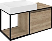 Sapho Sapho, SKARA umyvadlová skříňka 100x49,5x46,5cm, černá matná/dub Alabama, CG004-2222