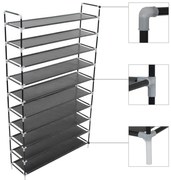 Botník s 10 policemi kov a netkaná textilie černý