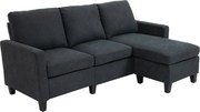 HOMCOM Rohová Sedačka se Spací Funkcí, 3místná Sedačka s Polštáři, L-Tvarovaný Gauč do Obývacího Pokoj, Ložnice 197 x 139 x 91 cm, Polyester, Tmavě še