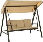 3-Sitzer Hollywoodschaukel, Gartenschaukel, verstellbares Sonnendach, 200 cm x 125 cm x 175 cm, Beige + Braun