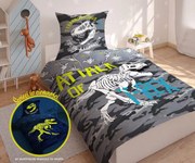 Detexpol Svítící ve tmě podestýlka 140x200 Dinosauři T-Rex kostra moro šedá 3042 A 2339