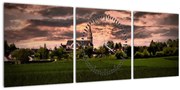 Obraz krajiny s kostelem (s hodinami) (90x30 cm)