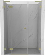 Mexen Lunar L, levé otočné sprchové dveře 130 cm, 8mm čiré sklo, zlatý matný profil, 834SL-130-050-55-00-L