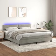 Box spring postel s matrací a LED světle šedá 180x200 cm samet
