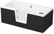 Vana s dvířky Polimat OVI 160x75 LEVÁ s černým čelním krycím panelem + vanový sifon automat s přepadem VABPS-ZU 70