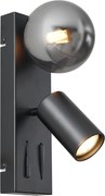 Moderní nástěnné svítidlo černé 2-světelné naklápěcí s portem USB-C - Lesly