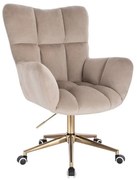 LuxuryForm DESIGN Otočné křeslo AURORA VELUR na zlaté podstavě s kolečky - latte