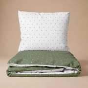 Perkálové bavlněné prodloužené povlečení Puntíky - zelené - duo - GOTS Velikost: 140 x 220 + 70 x 90