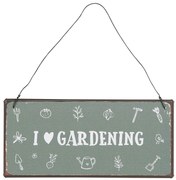 Ib Laursen Plechová cedule I Love Gardening, zelená barva, kov