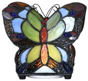 Stolní lampa Tiffany Butterfly modrá ve tvaru motýla s LED světlem – 15x8x13 cm