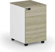 Kancelářský mobilní kontejner MIRELLI, kódový zámek, 4 zásuvky, bílá/dub sonoma