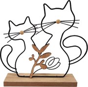PRODEX IMPORT Kovová dekorace kočky pár na dřevěném podstavci 20x20 cm
