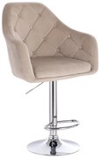 LuxuryForm DESIGN Barová židle ANDORA VELUR na stříbrné kulaté podstavě - latte