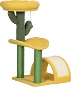 PawHut 72cm Kočičí Škrabadlo se Sloupy a Hračkou pro Kočky 40x35x72 cm Žluté | Aosom