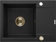 Invena Tesalia, 1-komorový granitový dřez s odkapávačem 590x440x160 mm a zlatý automatický sifon, INV-AZ-01-Z42-B
