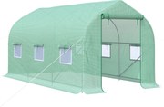 Zelený skleník Outsunny 4x2x2 m s 6 propustnými okny a zipovým rolovacím dveřmi pro pěstování rostlin a zeleniny | Aosom