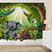 Fototapeta - Šťastná zvířátka v džungli (245x170 cm)