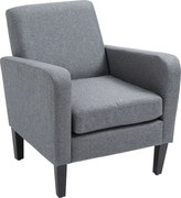 HOMCOM Křeslo s opěrkou, zaoblené opěrky, polstrované lounge křeslo s lněným vzhledem, dřevěné nohy, pro ložnici, obývací pokoj, do 150 kg, světle šed
