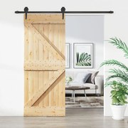 Posuvné Dveře S Kováním 85 X 210 Cm Masivní Borové Dřevo Světle Hnědá