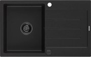 Mexen Bruno, granitový dřez 795x495x200 mm, 1-komorový, černá s černým sifonem, 6513791010-77-B