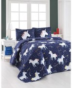 Set prošívaného přehozu a 2 povlaků na polštáře Eponj Home Magic Unicorn Dark Blue, 200 x 220 cm