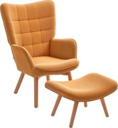 HOMCOM Křeslo s podnožkou, Vysoké křeslo s opěrkami, Dřevěné nohy, Lounge křeslo s prošívaným designem, Vzhled sametu, do obývacího pokoje, Hnědé | Ao