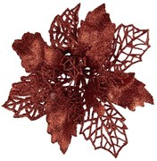 Červená třpytivá umělá dekorace vánoční hvězda Poinsettia - Ø 22*5 cm