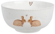 Bílá porcelánová miska na polévku s hnědými zajíčky Bunnies in Love – 500 ml