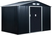 Outsunny Zahradní Kůlna 4,9 m², Zahradní Dům s Šikmou Střechou, Posuvné Dveře, Základna, 277 x 195 x 192 cm, Kůlna z Pozinkované Oceli, Odolná Vůči Po