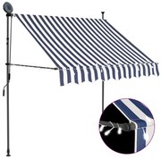 Ručně zatahovací markýza s LED světlem 100 cm modrobílá 145841