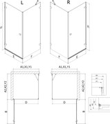 Mexen Lunar-B, výklopný sprchový kout levý 80 x 80 cm, 8mm čiré sklo, ocelový profil, 832-080-080-97-00-L