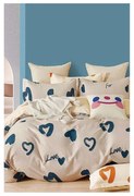 Béžové prodloužené povlečení na dvoulůžko z bavlny Renforcé s prostěradlem/4dílné 200x220 cm Amore – Mila Home