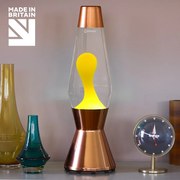 Mathmos Astro Copper, originální lávová lampa, měděná s čirou tekutinou a žlutou lávou, výška 43cm
