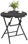 Zahradní stůl Outsunny pro 4 osoby, kulatý skládací stůl Ø80 cm, zahradní jídelní stůl ve vzhledu dřeva, tmavě šedý, ideální na balkon a terasu | Aos…