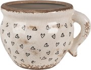 Béžový keramický obal na květináč s uchem a se srdíčky Hearti - 20*17*15 cm