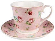 Růžový porcelánový šálek s podšálkem Laverne - Ø 15*8 / 250 ml
