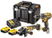 DeWALT Nářadí - 18V AKU sada vrtacího šroubováku a úhlové brusky, 2x aku 5,0 Ah XR, nabíječka DCK2020P2T