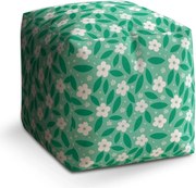 Sablio Taburet Cube Bílé květy s lístky - 50x50x50 cm
