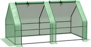 Outsunny Mini Skleníček do Zahrady Mini Tonnelová Skleník 180L x 90W x 90H cm Špičatá Střecha Ocel Vysoká Hustota 140 g/m² Anti-UV 2 Okenka s Rolovací