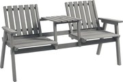 Zahradní lavice Outsunny se stolkem, sezení, zahradní nábytek, s otvorem na slunečník, lavice, 2 židle, masivní dřevo, šedá, 152 x 70 x 83 cm | Aosom