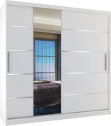 Šatní skříň 200 cm Belini bílý mat s posuvnými dveřmi zrcadlem a zásuvkami MBP SZP5/1/W/W/0/KLAL
