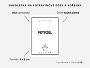 PETRŽEL - omyvatelná samolepka na kořenky, výběr rozměrů Ø 5 cm / 5 x 5 cm / 6 x 8 cm | DomaLEP tvar: OBDÉLNÍK, barva: BÍLÁ - ČERNÉ písmo, velikost: š. 6 cm x v. 8 cm - tučné písmo