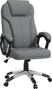 Kancelářská židle Vinsetto - ergonomická otočná židle s nastavitelnou výškou, houpací funkcí, opěrkou hlavy a polstrovanými područkami, šedá lněná, 66