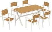 Sada zahradního nábytku 7dílný stůl se 6 stohovatelnými židlemi vzhled dřeva hliníkový rám teakové dřevo